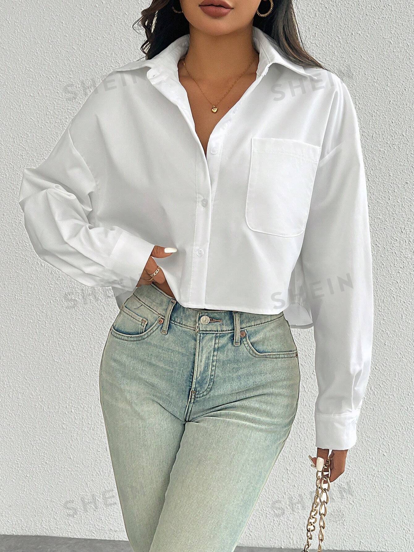 Essnce Women's Spring/Summer Solid Color Loose Fit Drop Shoulder Long ...