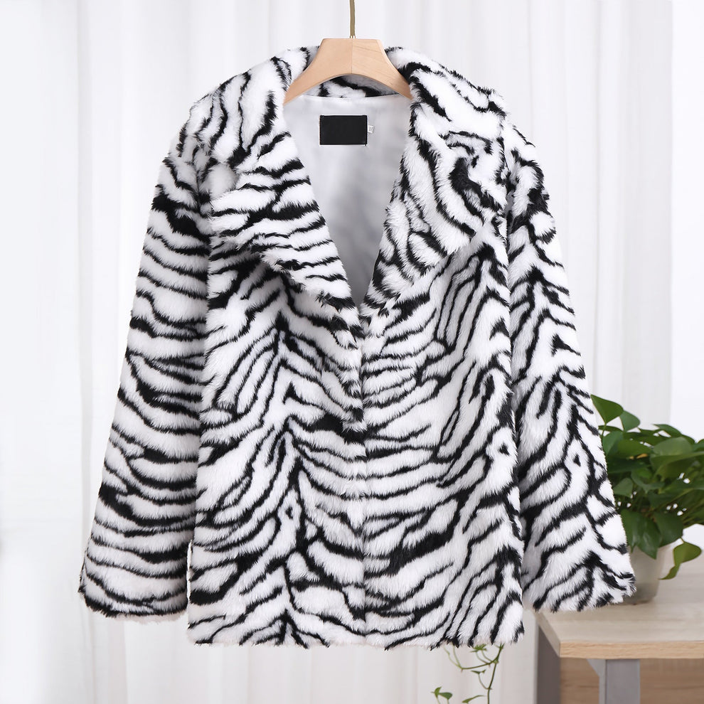 Korean imitation fur medium and long suit, sxy snow-white tiger pattern ...
