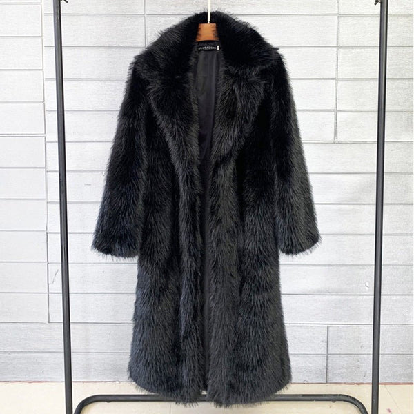 Premium Women's long Toka faux fur suit collar coat faux fur faux fur jacket FD - Negative Apparel