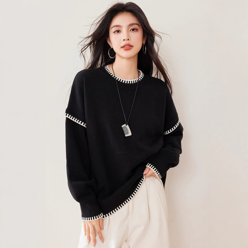 Women’s Solid Color Thick Knit Pullover Sweater – Loose Fit Lazy Wind ...