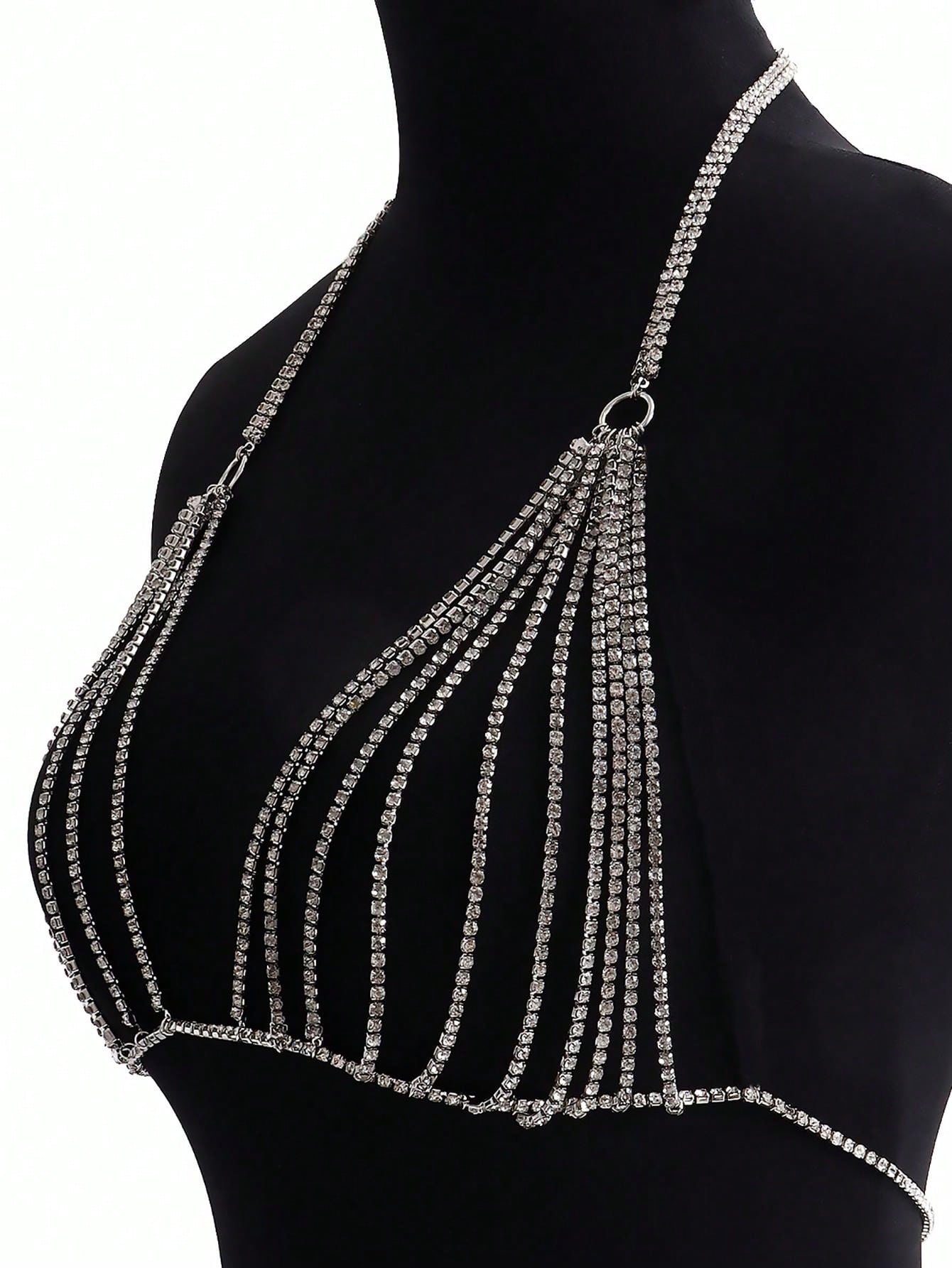 1pc Funky Rhinestone Decor Body Chain For Women For Daily Decoration Negative Apparel