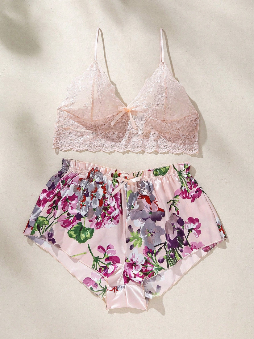 Classic Sexy Plus Size Women's Lace Bra With Flower Print Panties Sexy ...