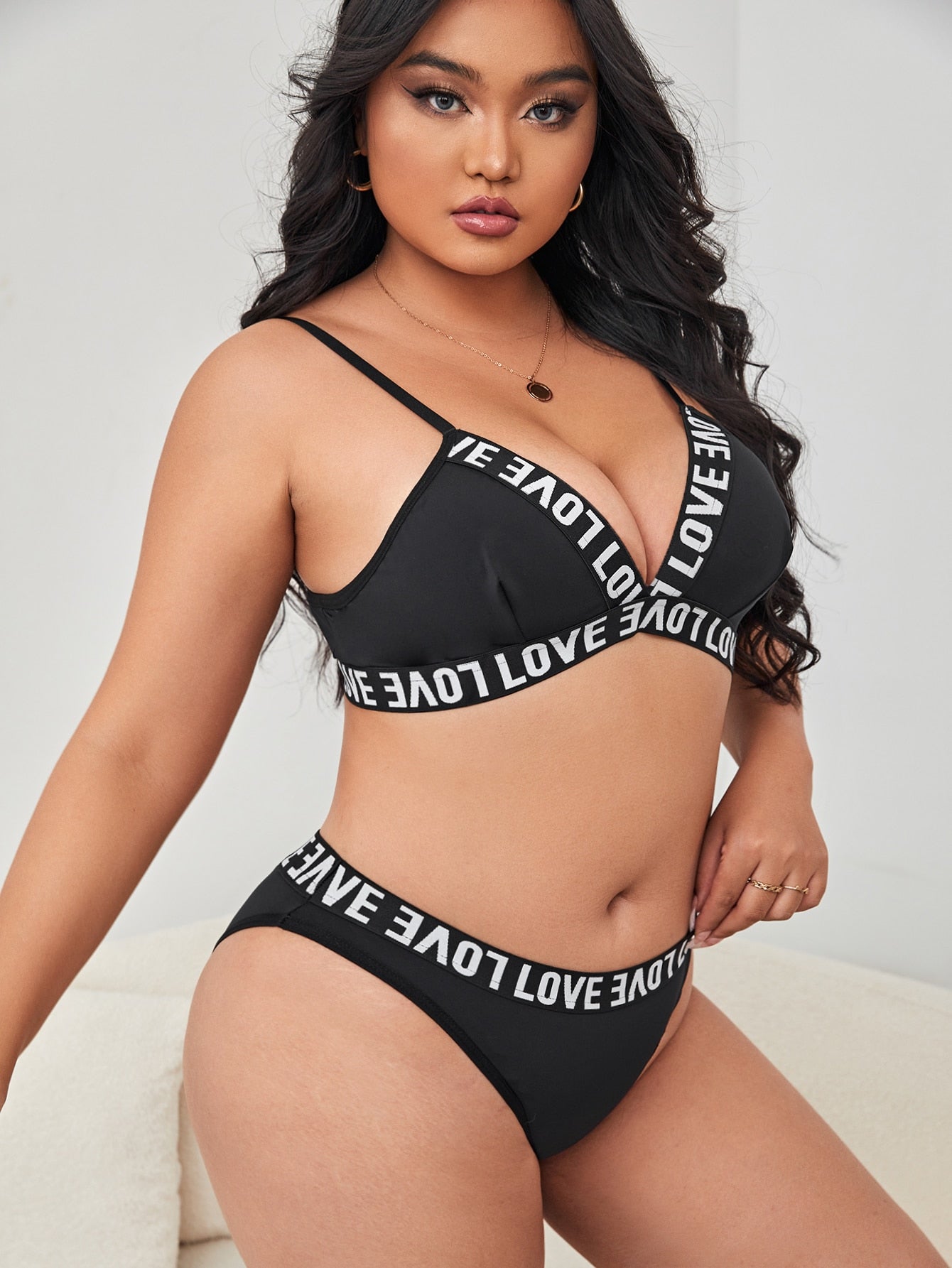 Plus Letter Tape Lingerie Set - Negative Apparel Plus Letter Tape Lingerie Set - Negative Apparel