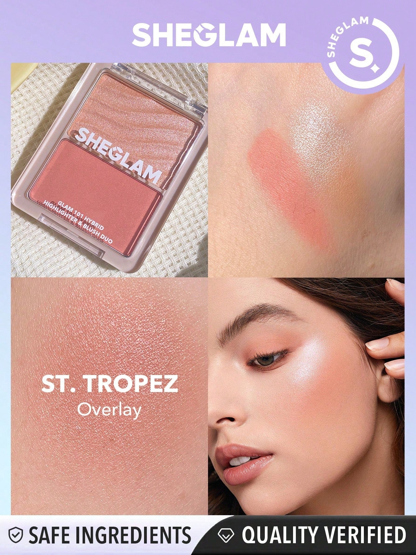 SHEGLAM Glam 101 Hybrid Highlighter & Blush Duo-Seville - Negative Apparel