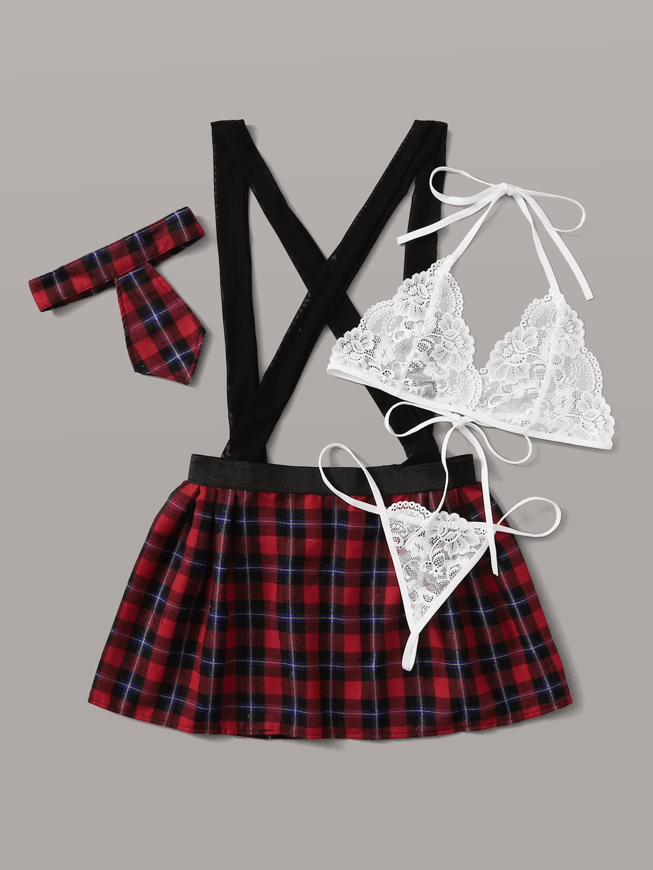 Tartan Plaid School Girl Lingerie Set Negative Apparel