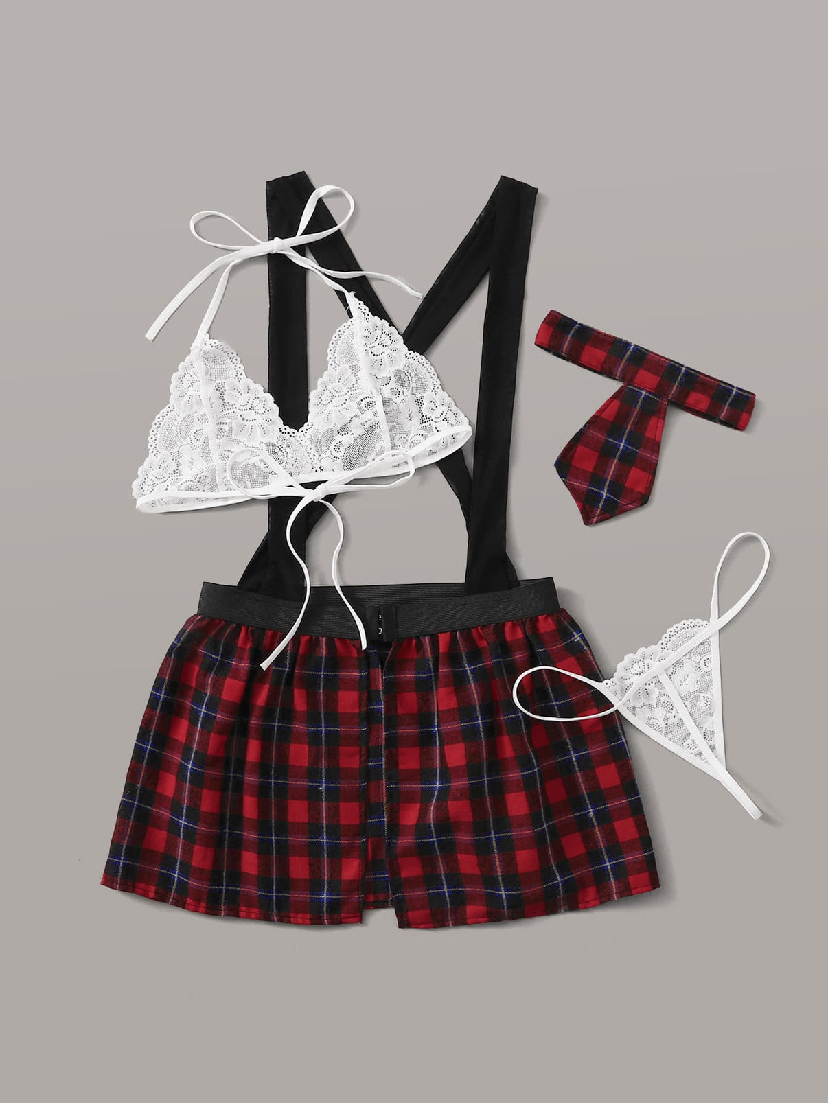 Tartan Plaid School Girl Lingerie Set Negative Apparel